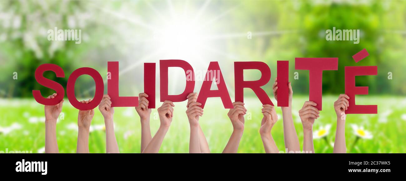 People Hands Holding Colorful French Word Solidarite Means Solidarity ...
