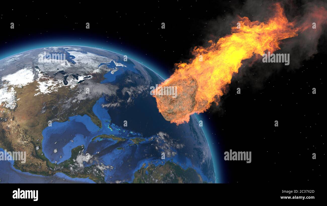 Asteroid Impact on Earth. Asteroid, comet, meteorite glows, enters the ...