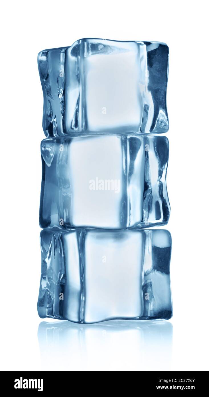 Three transparent ice cube isolated on white background Stock Photo - Alamy