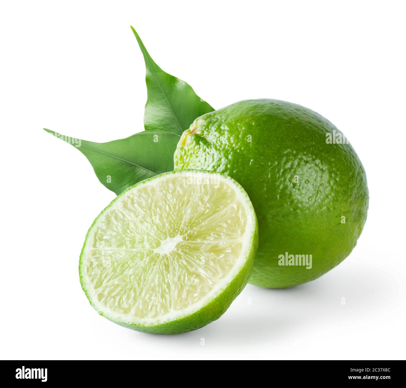 Sour lime with green leaves isolated on white background Stock Photo ...