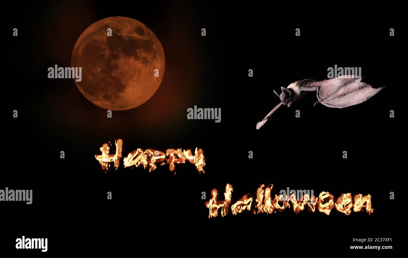 Vampire bat flying and attacking in the background of a blood red moon ...
