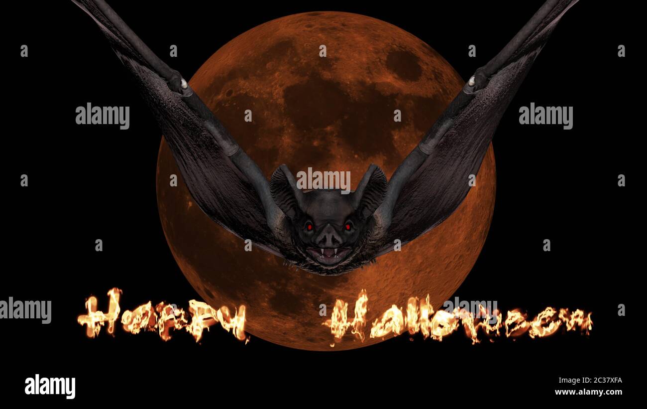 Vampire bat flying and attacking in the background of a blood red moon ...