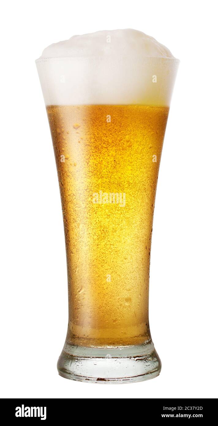 Glass of beer with drops isolated on white background Stock Photo - Alamy