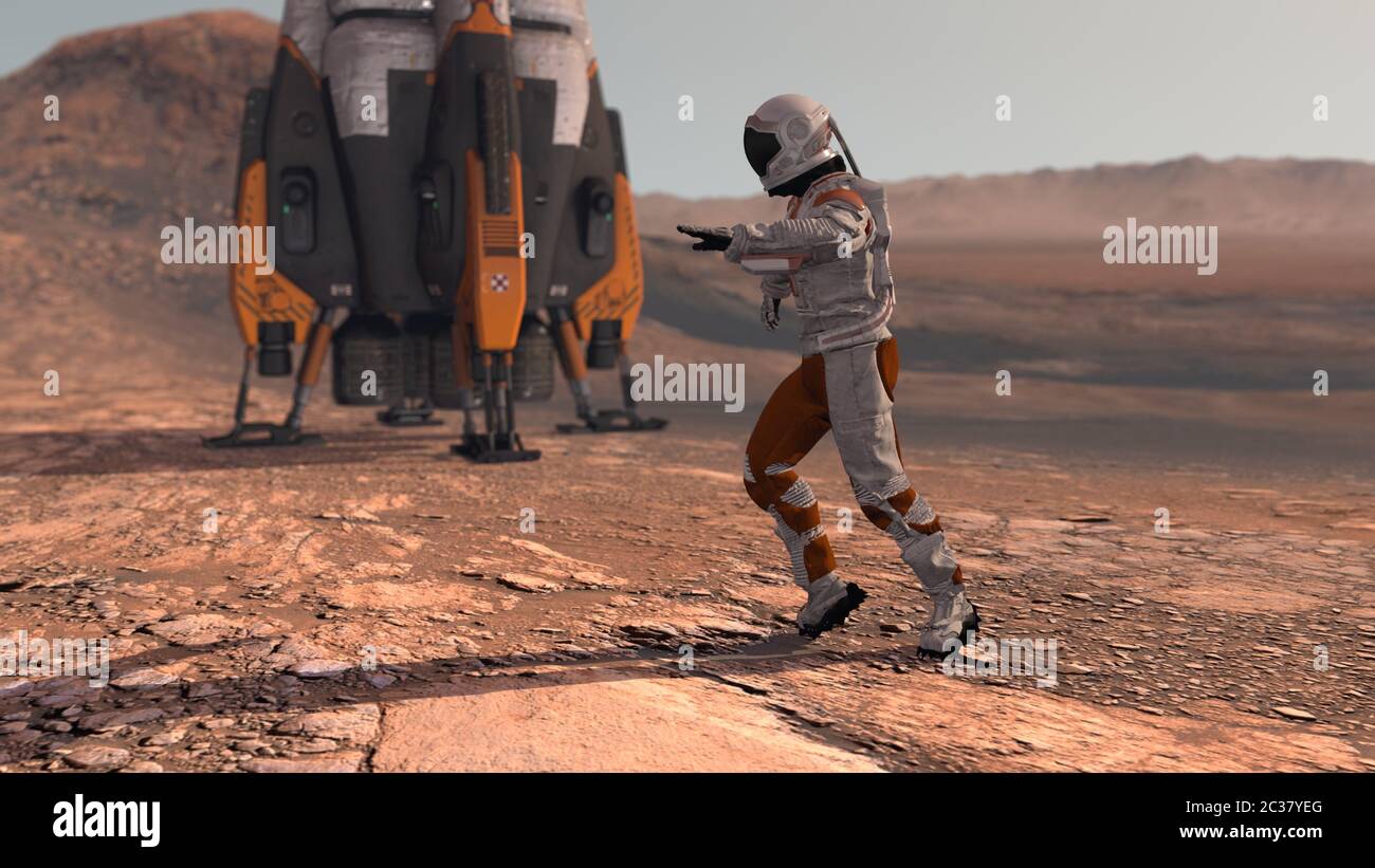 Astronaut dancing on Mars red planet. Exploring Mission To Mars ...