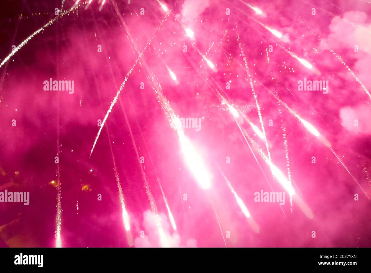 New Year's fireworks, inside view of the fireworks, colorful flashes of ...