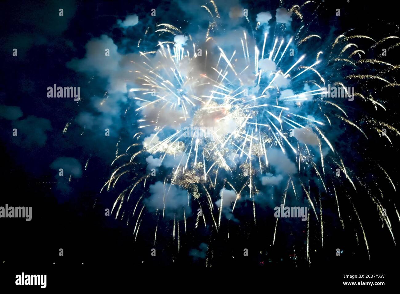 New Year's fireworks, inside view of the fireworks, colorful flashes of ...
