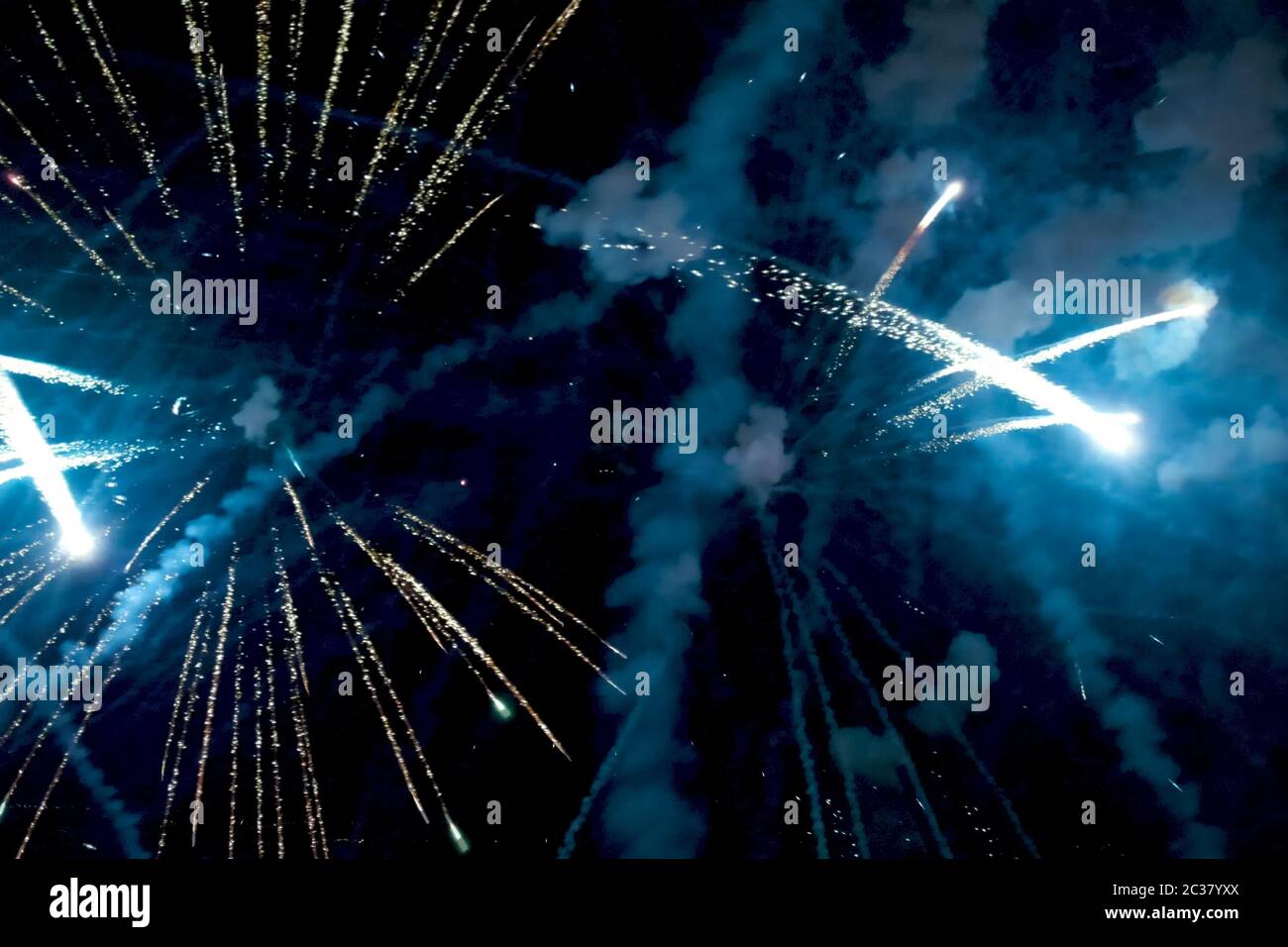 New Year's fireworks, inside view of the fireworks, colorful flashes of ...