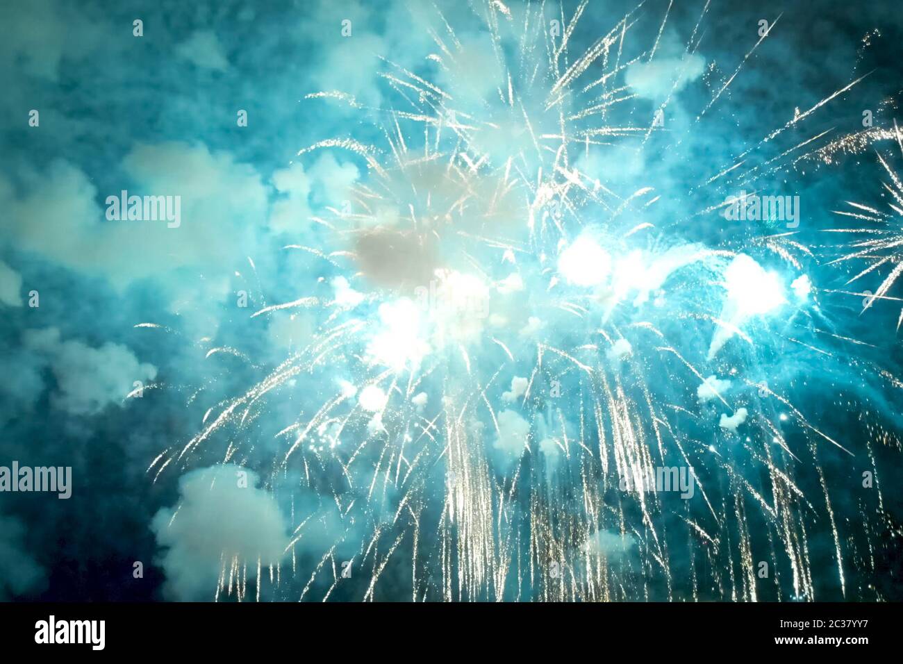 New Year's fireworks, inside view of the fireworks, colorful flashes of ...