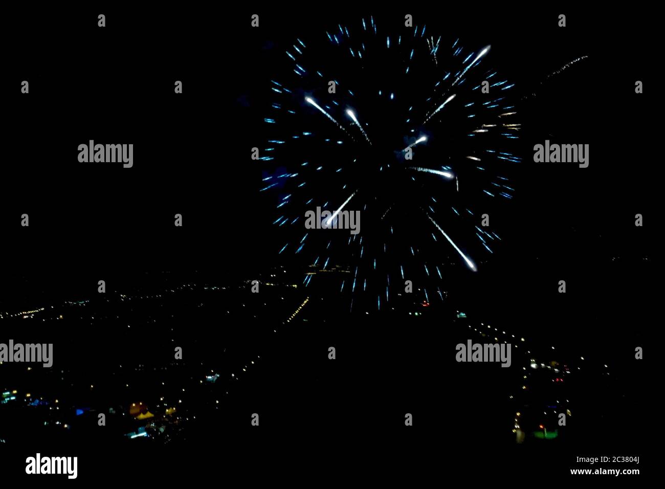 New Year's fireworks, inside view of the fireworks, colorful flashes of ...