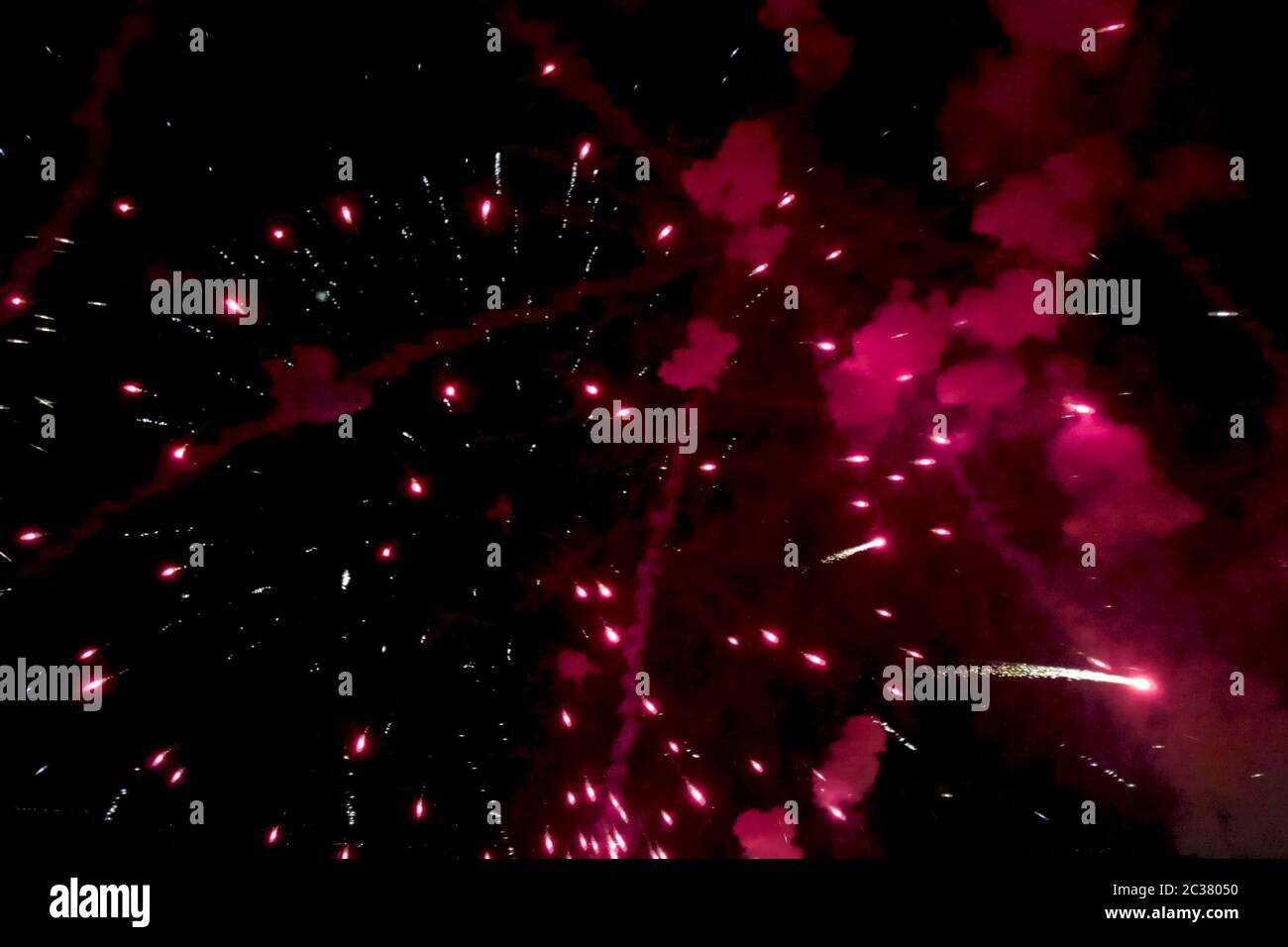 New Year's fireworks, inside view of the fireworks, colorful flashes of ...