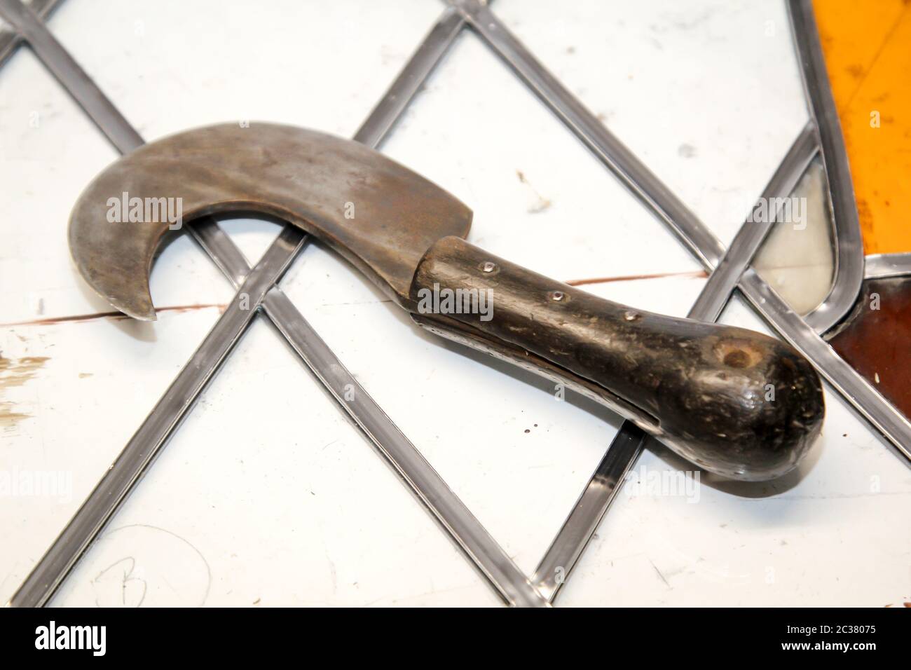 Tool of a glazier, lead glazing tools lying on a lead glass pane Stock ...