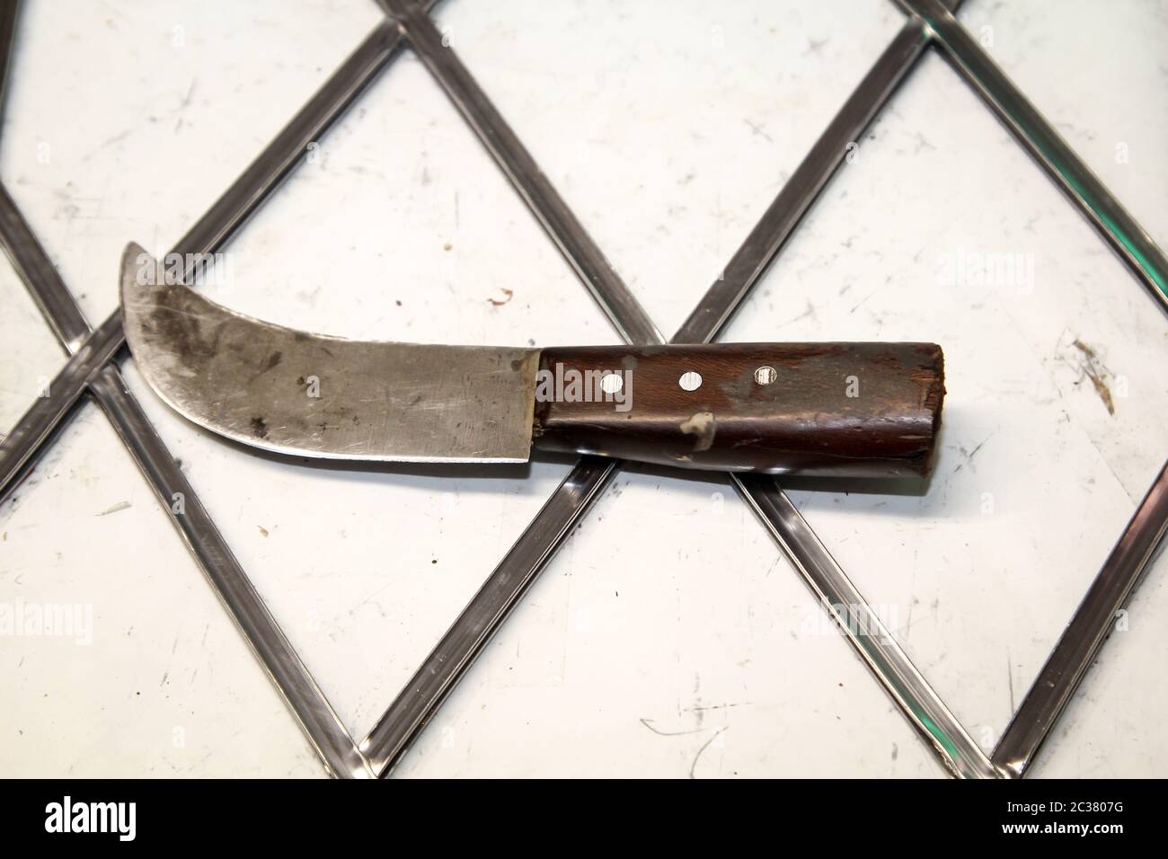 Tool of a glazier, lead glazing tools lying on a lead glass pane Stock ...