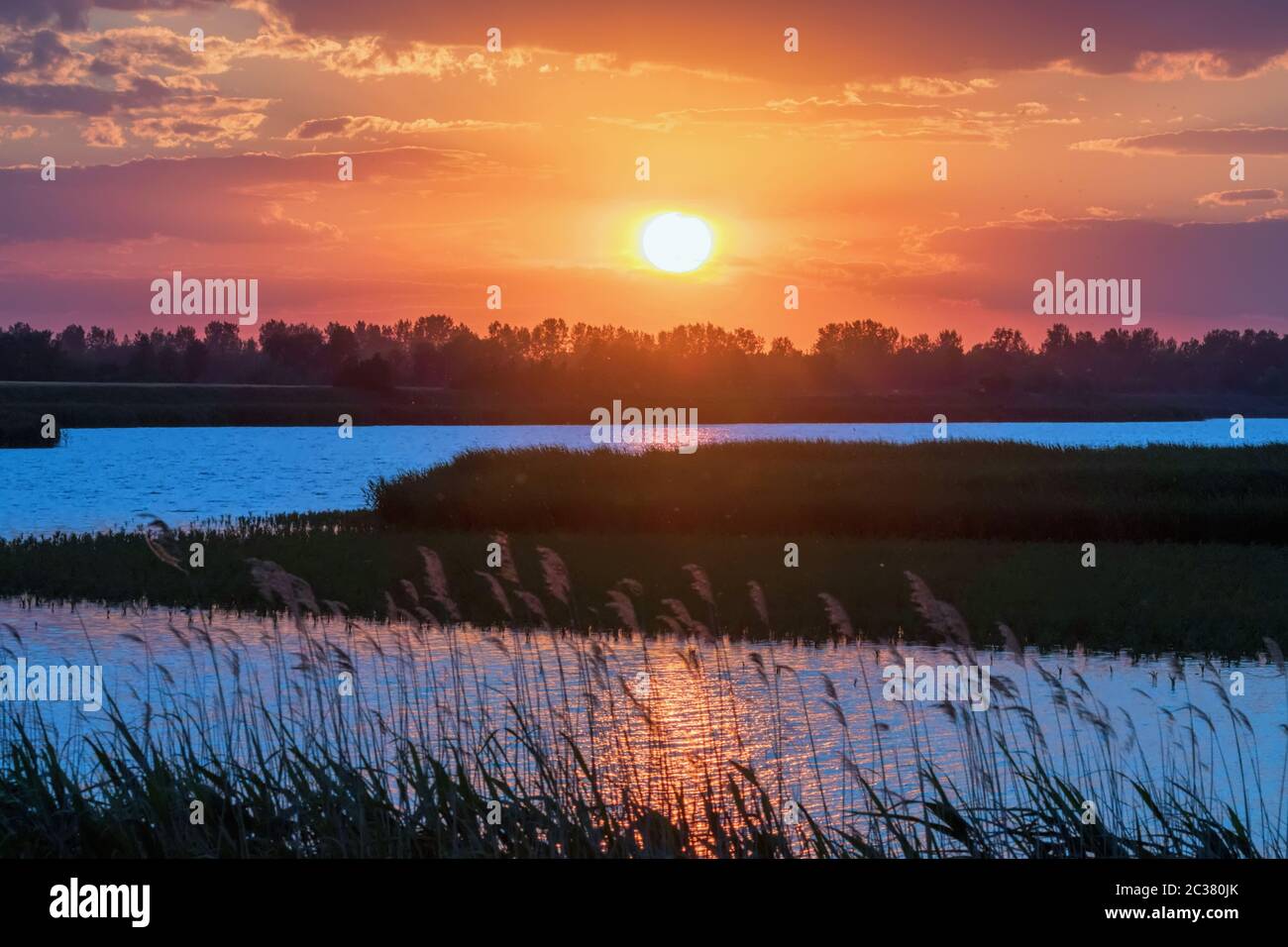 Sunset Scene over Lake, Water Surface Sunset Stock Photo - Alamy