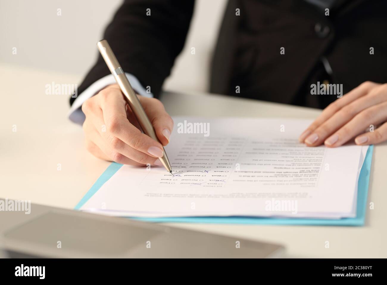 Close up of executive woman hands filling out form at the office Stock ...