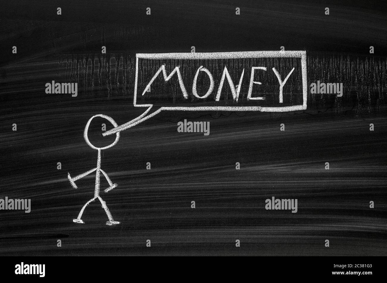 Money word handwritten with white chalk on a blackboard Stock Photo - Alamy
