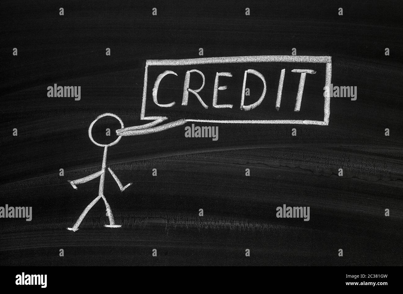 Dark chalkboard with a pegman and credit illustration Stock Photo - Alamy
