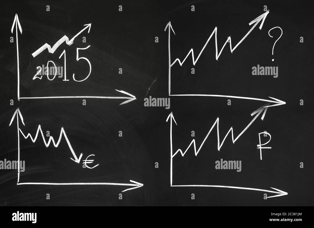 Several graph showing the Russian ruble and euro revaluation and ...