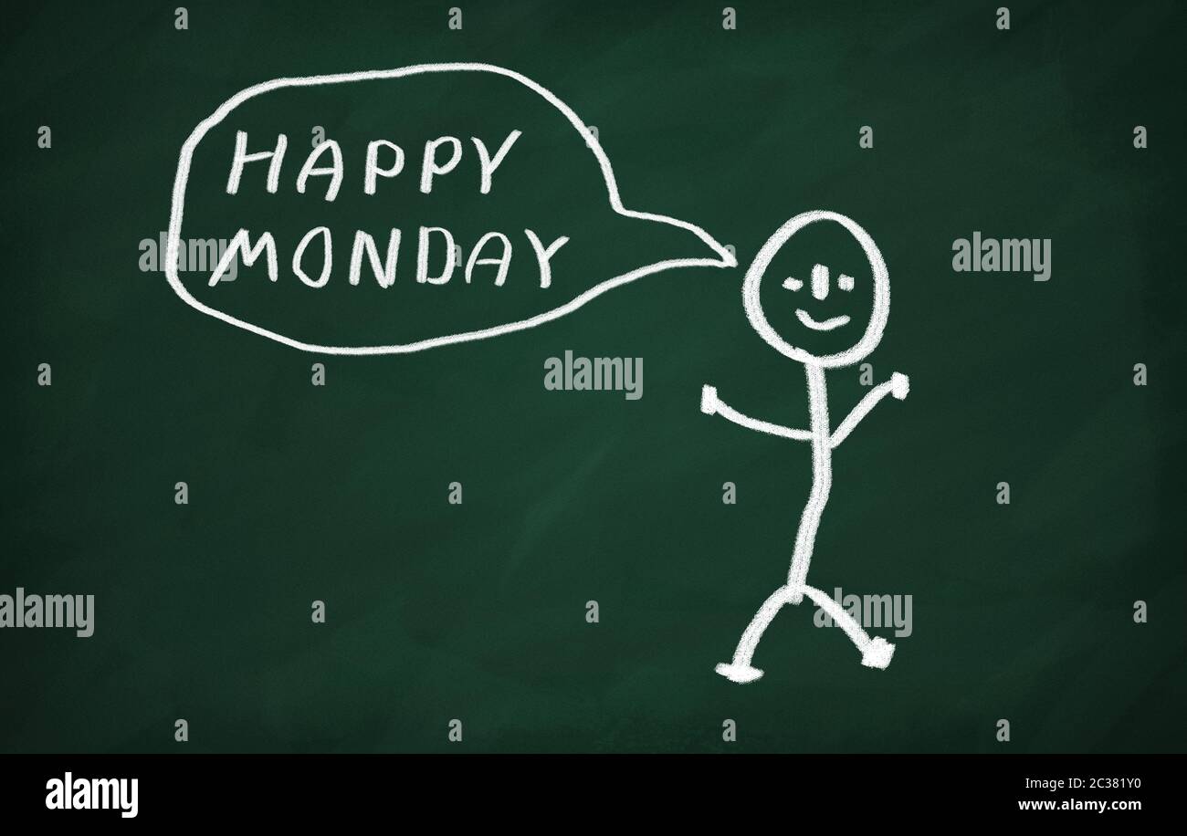 On the blackboard draw character who say Happy monday Stock Photo - Alamy