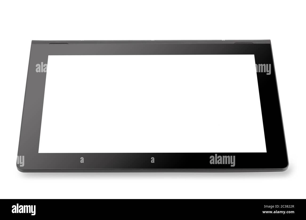 Black tablet computer with blank screen isolated on white background ...