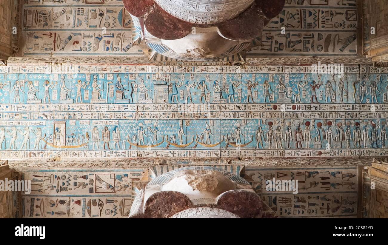 Interior of Dendera temple or Temple of Hathor. Egypt. Dendera , also ...