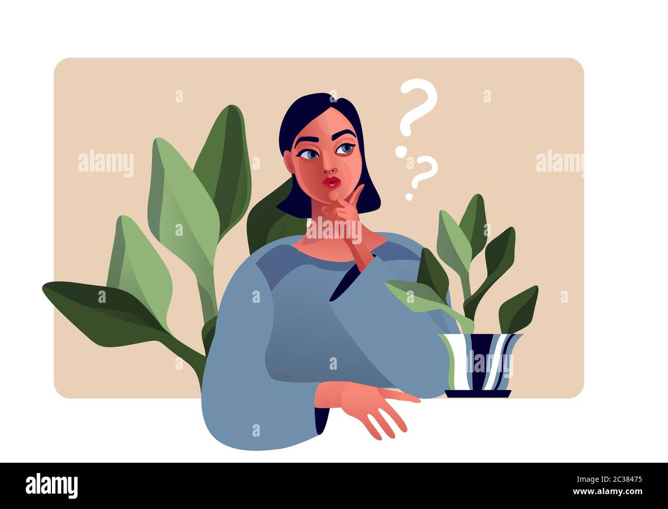Thinking girl, beautiful face, doubts and problems Stock Vector Image & Art - Alamy