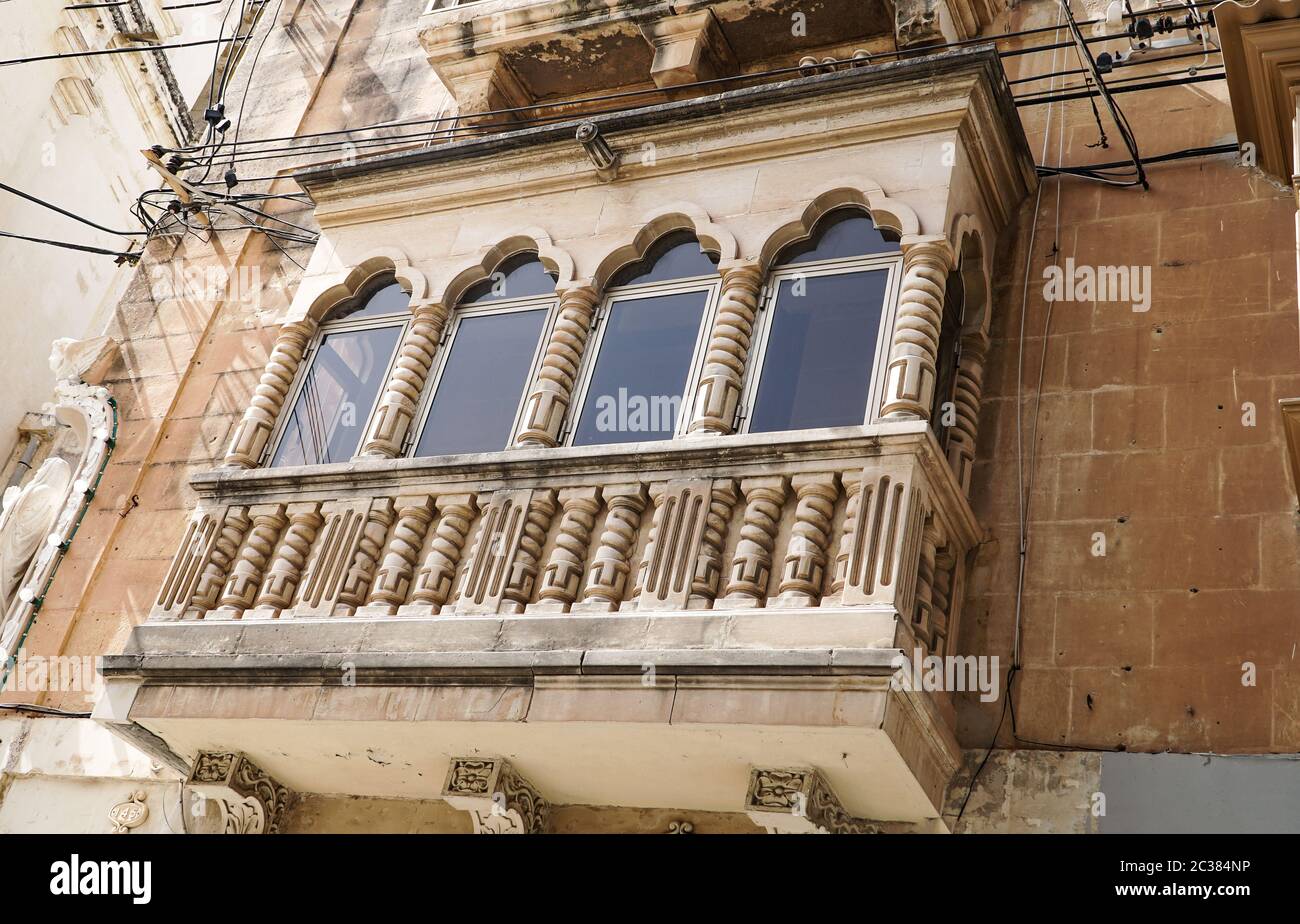 Ancient balconies in the ancient city of Valletta, Malta Stock Photo ...