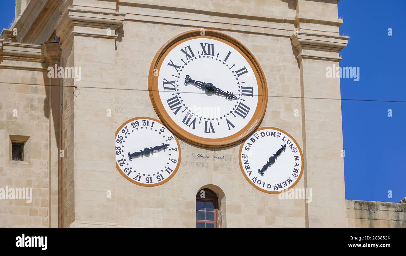 Ancient clock in the ancient city of Valletta, Malta Stock Photo - Alamy