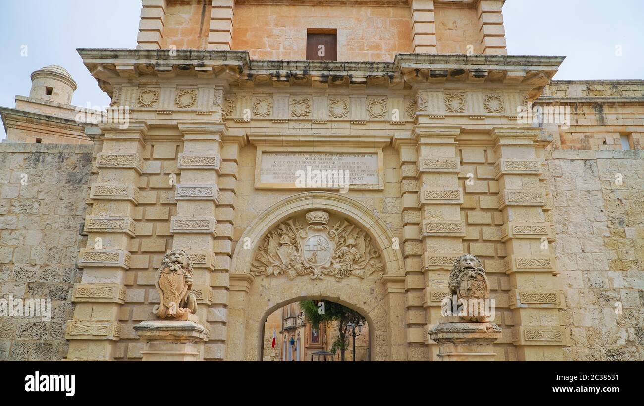 Mdina - MALTA. Gate in the ancient medieval city of Mdina. Mdina is a ...