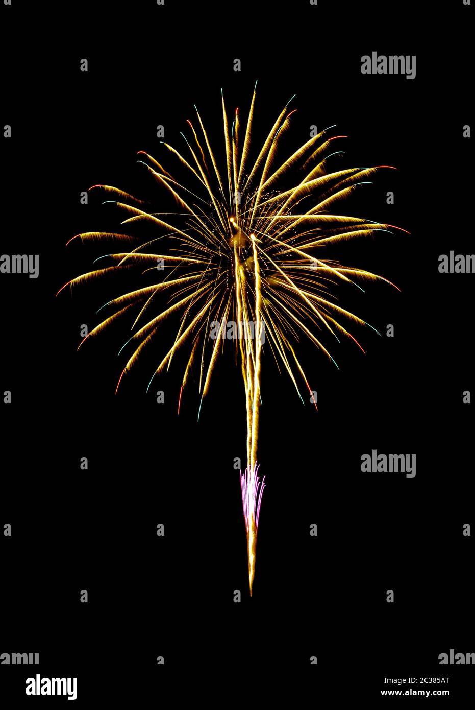 Beautiful golden fireworks exploding in the night sky, isolated on ...