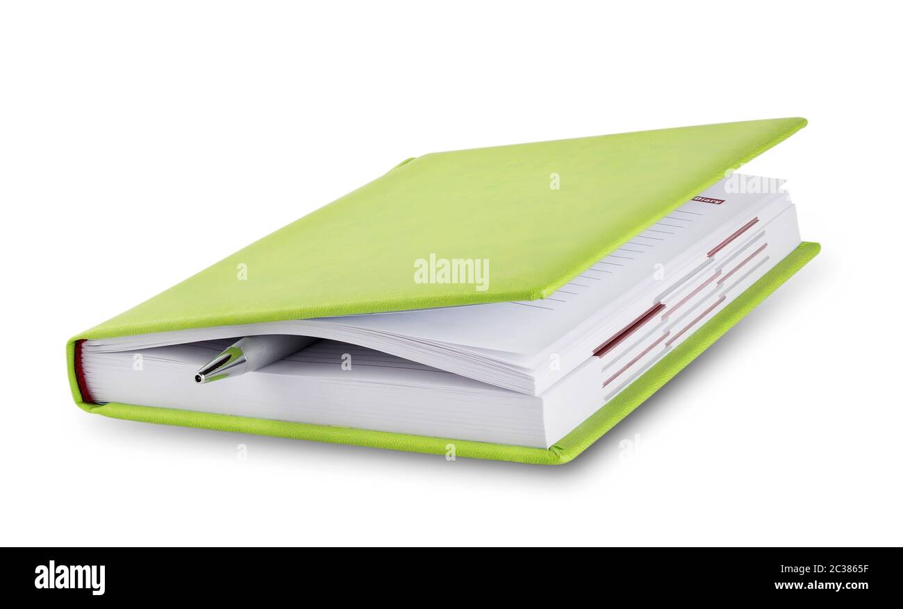 Closed diary with pen isolated on white background Stock Photo - Alamy