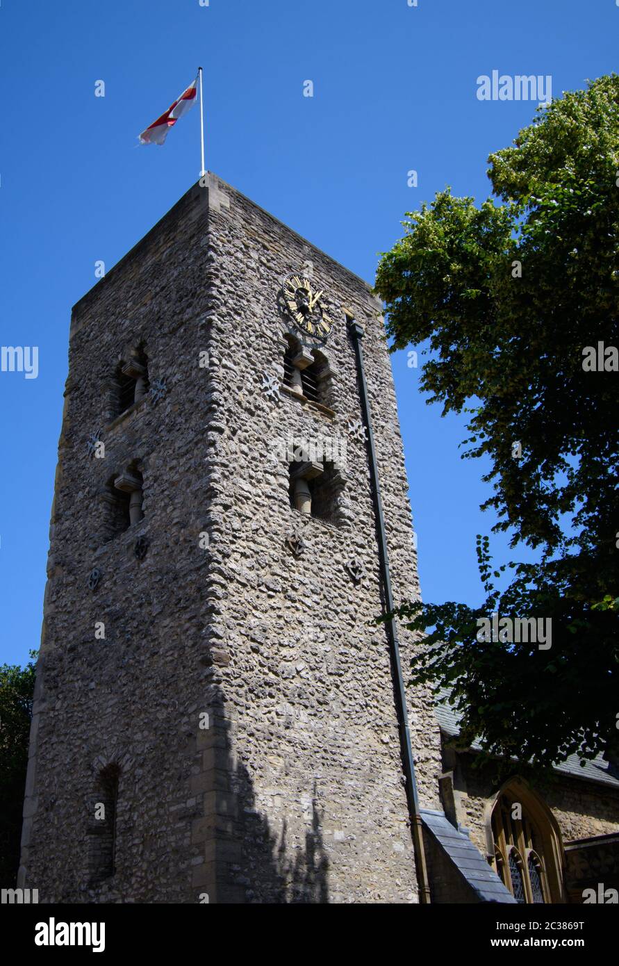 The ancient tower of St Michael at the North Gate Church Stock Photo ...