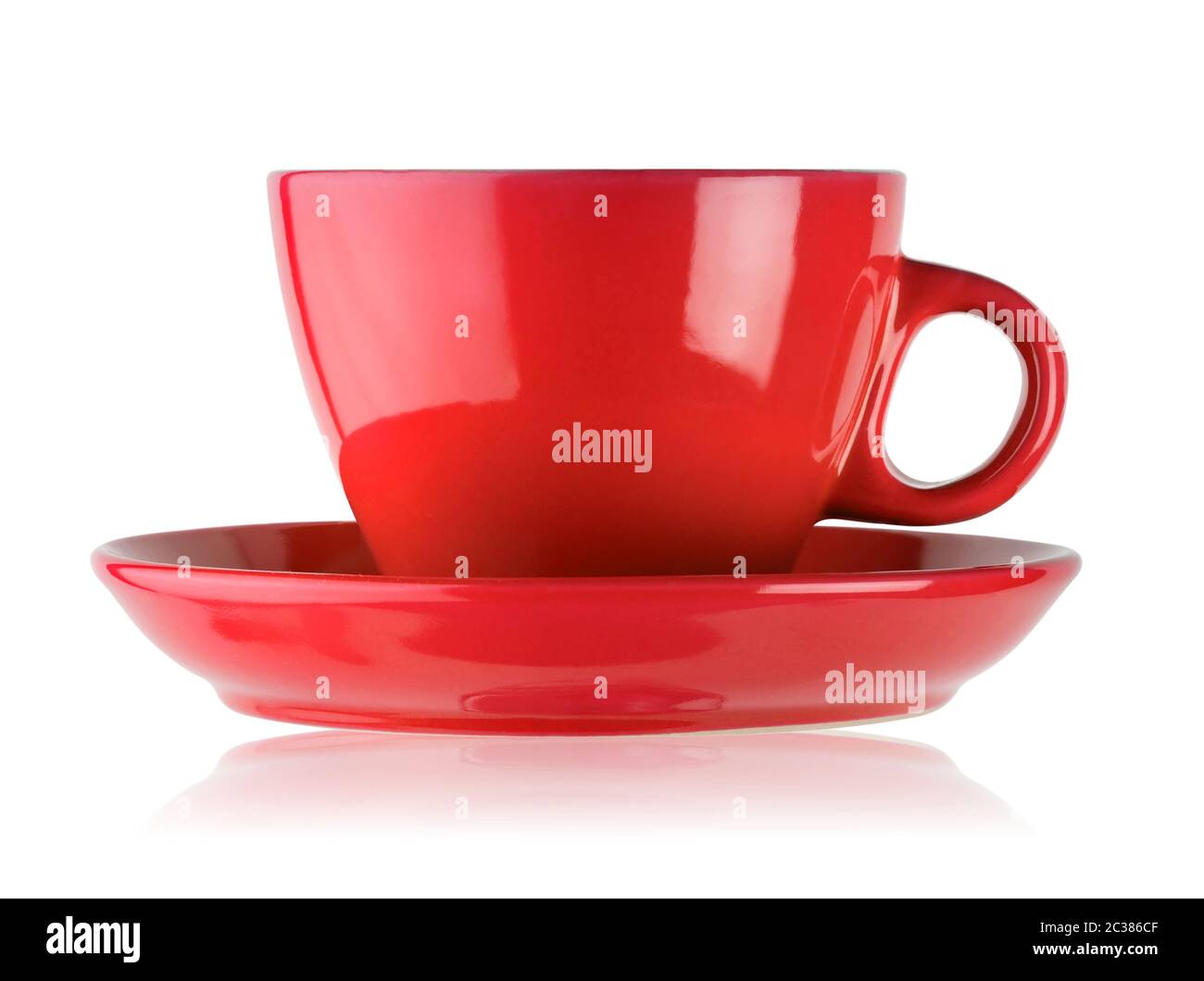 Red cup and saucer isolated on white background Stock Photo - Alamy