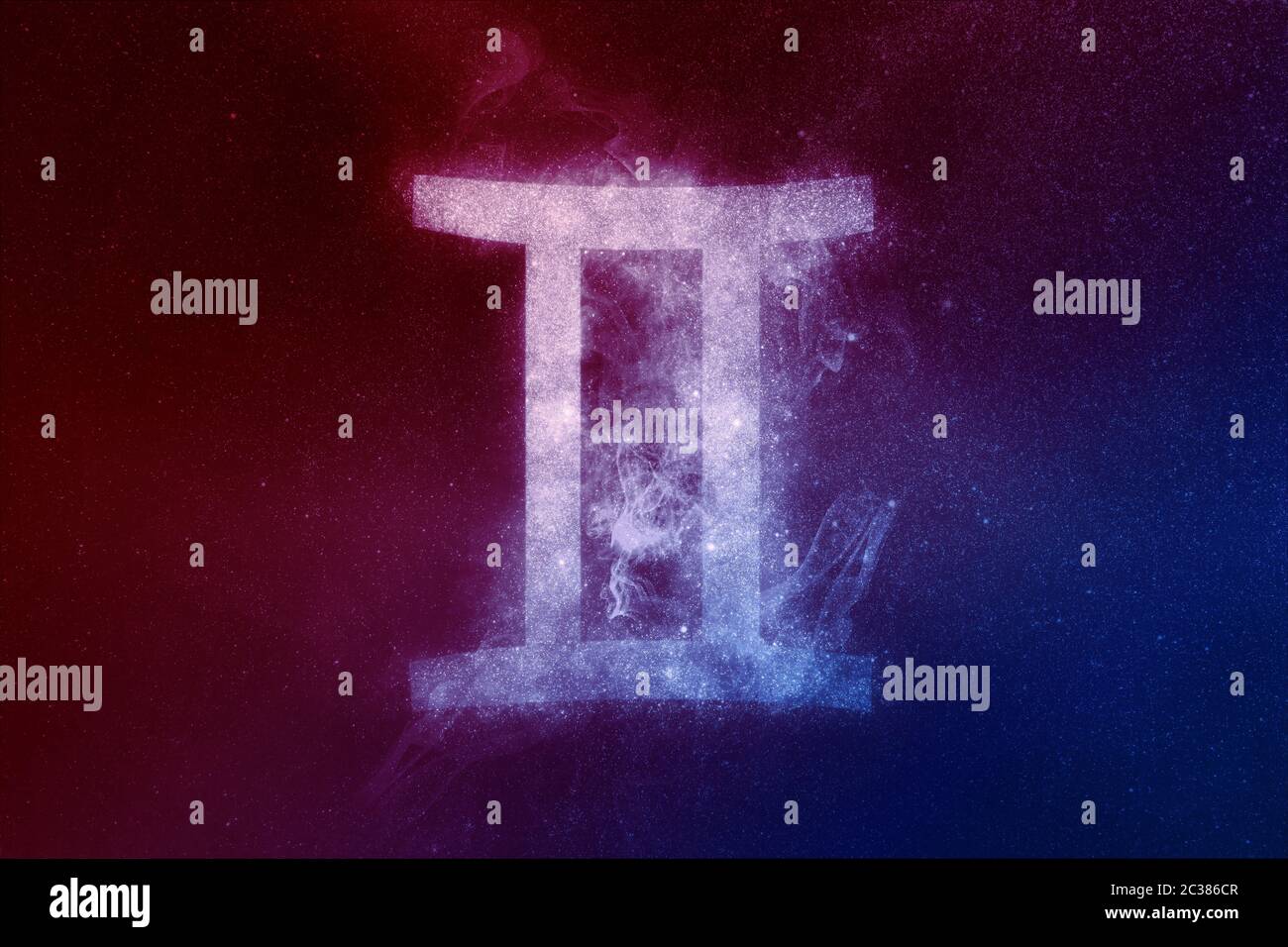 Gemini Zodiac Sign Red Blue. Abstract night sky background Stock Photo ...