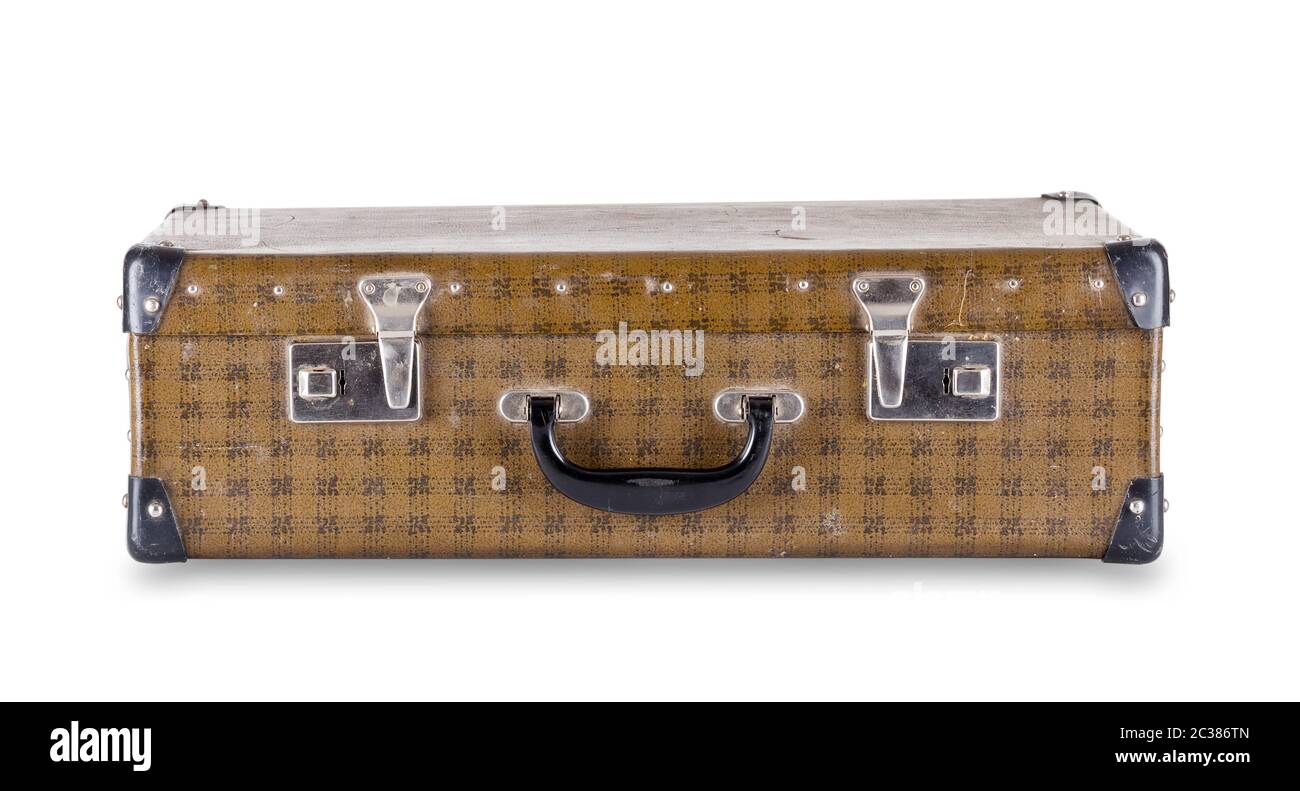 Checkered suitcase lying isolated on white background Stock Photo - Alamy