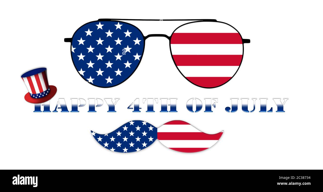 Happy 4th of July. Glasses and Mustache Design of the American Flag ...