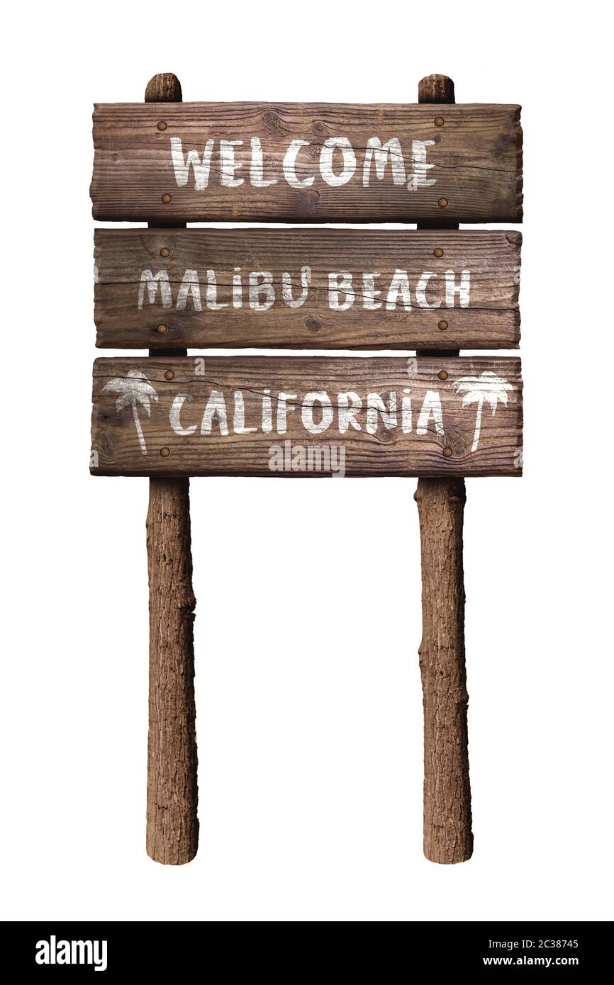 Welcome To Malibu Beach California Wooden Board Sign Isolated On White ...