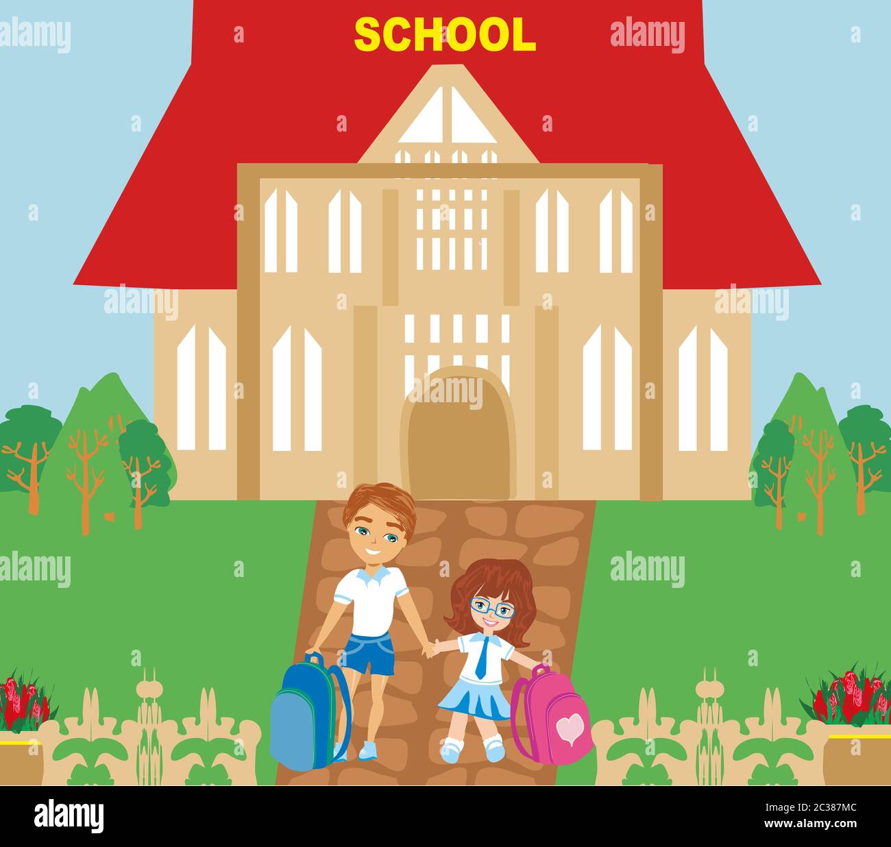 Happy kids go to school Stock Photo - Alamy