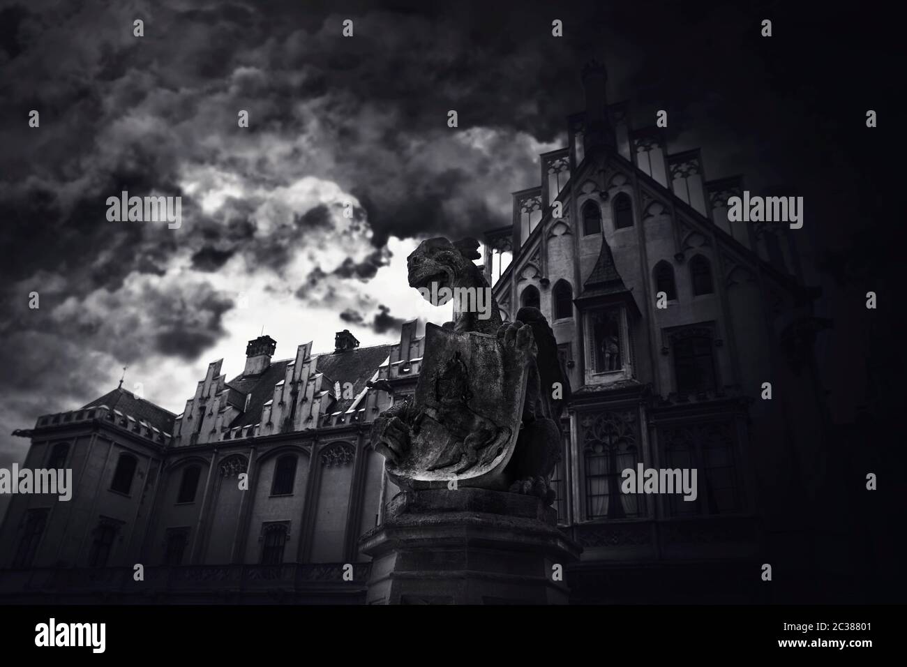 Gargoyle Mythical Creature Stone Statue At The Medieval Castle Stock ...