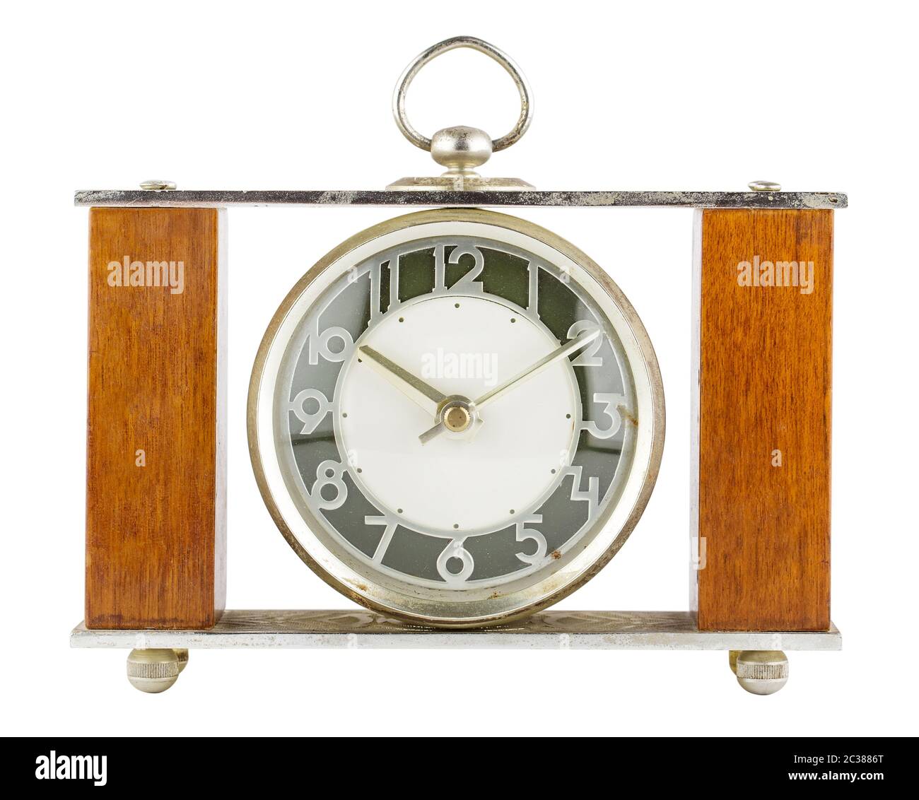 Old table clock isolated on white background Stock Photo - Alamy