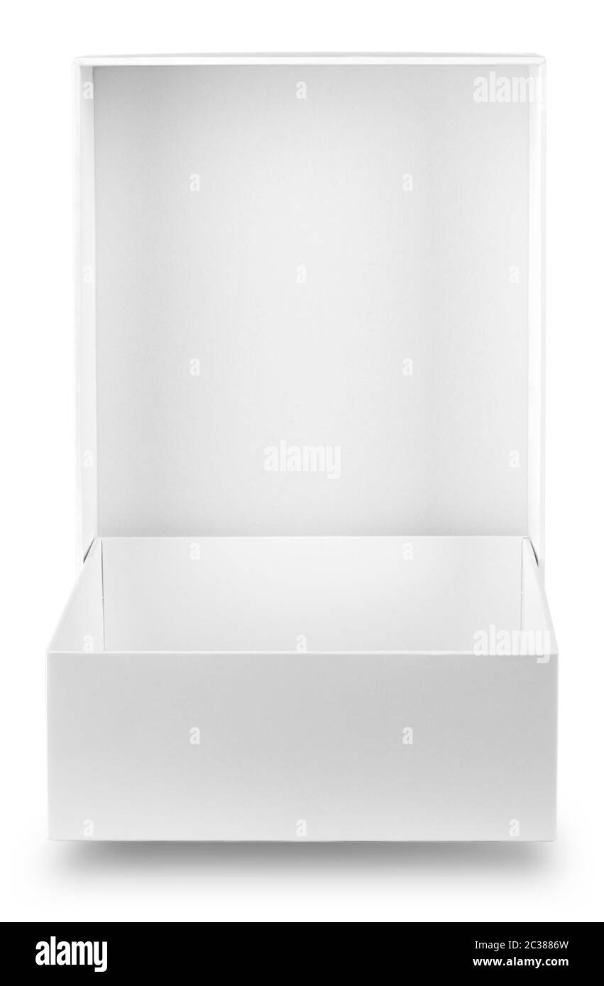 White open empty box isolated on white background Stock Photo - Alamy