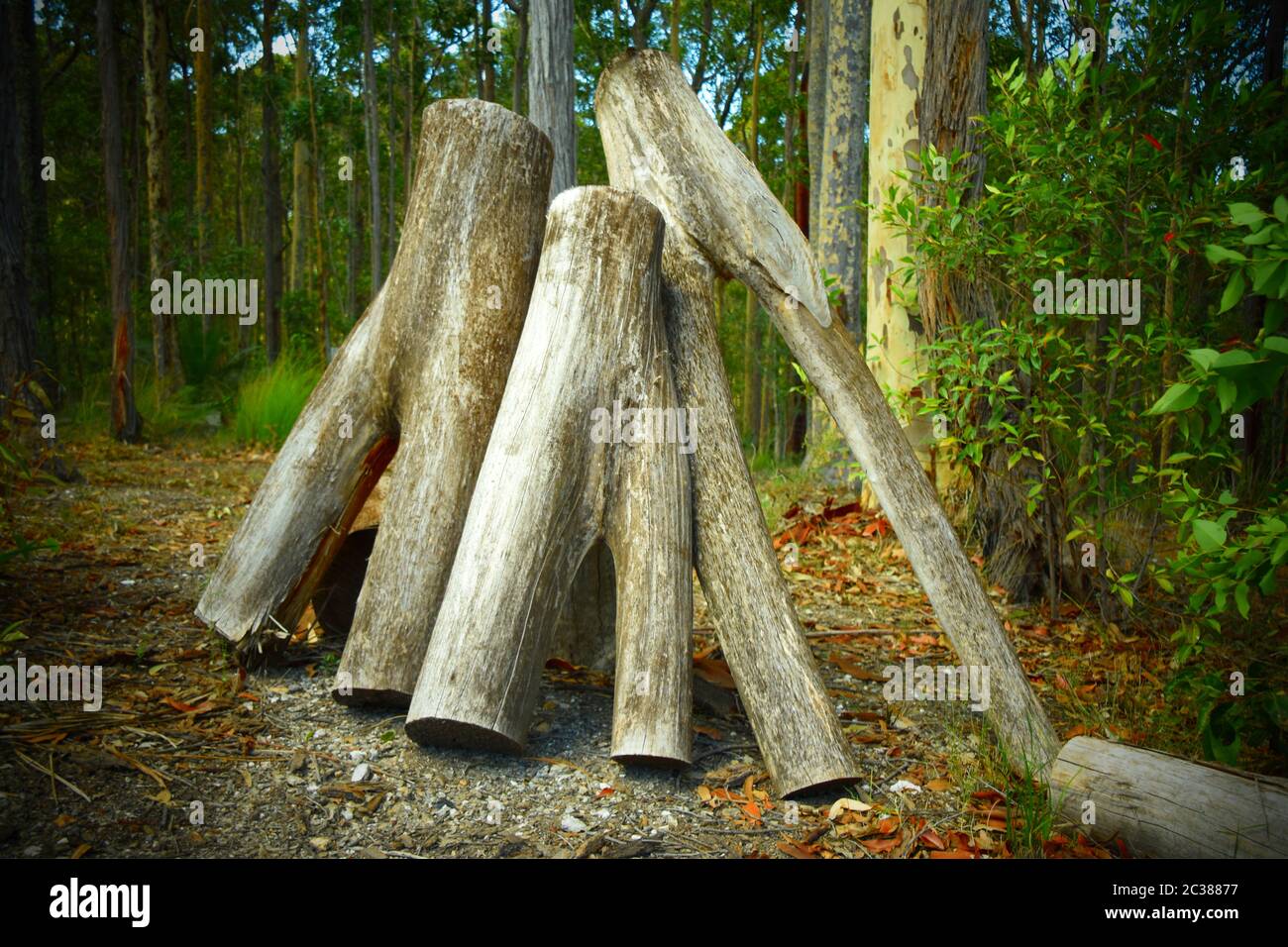Three logs stacked up against each other Stock Photo - Alamy