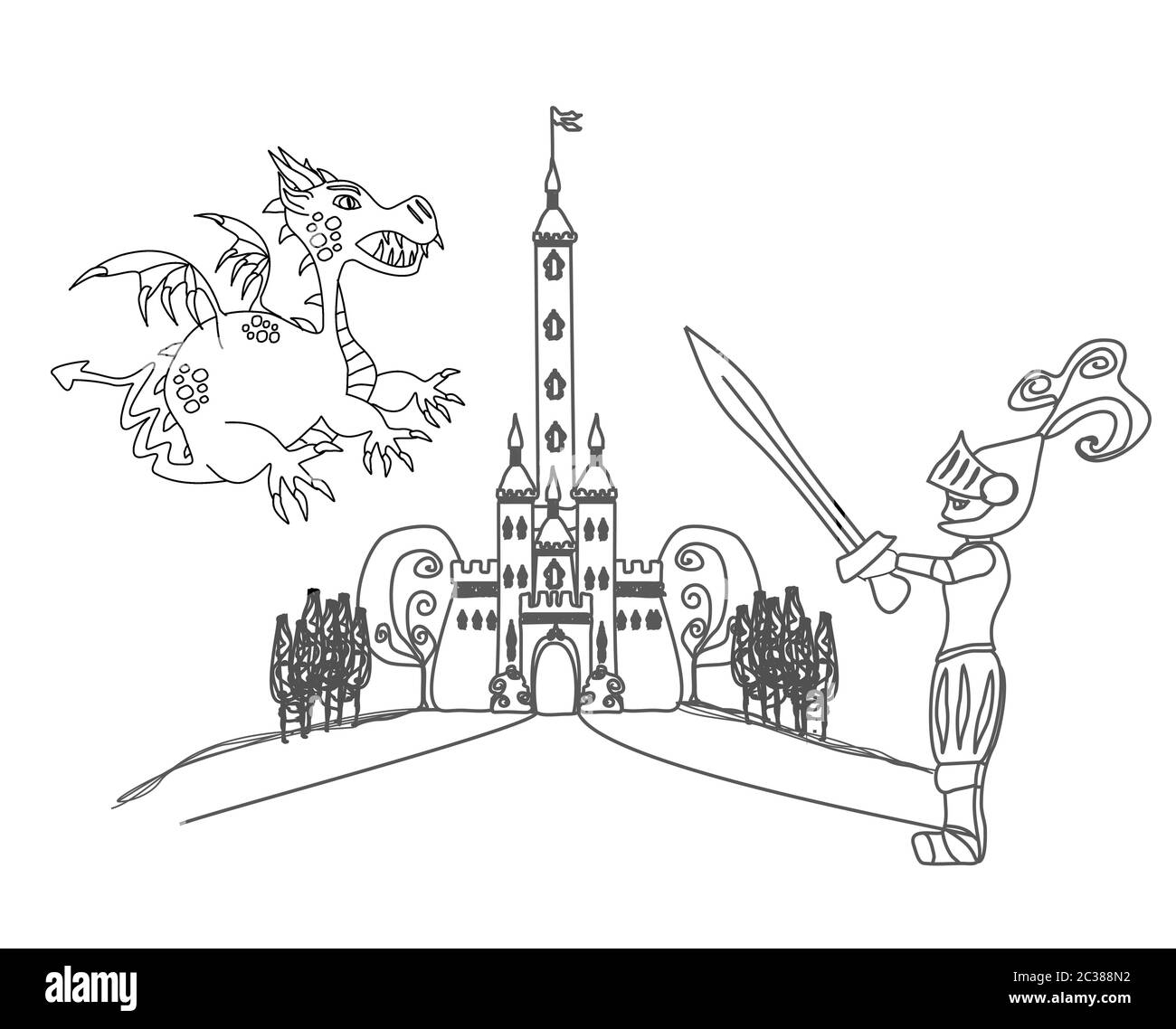 Knight fighting dragon Stock Photo - Alamy