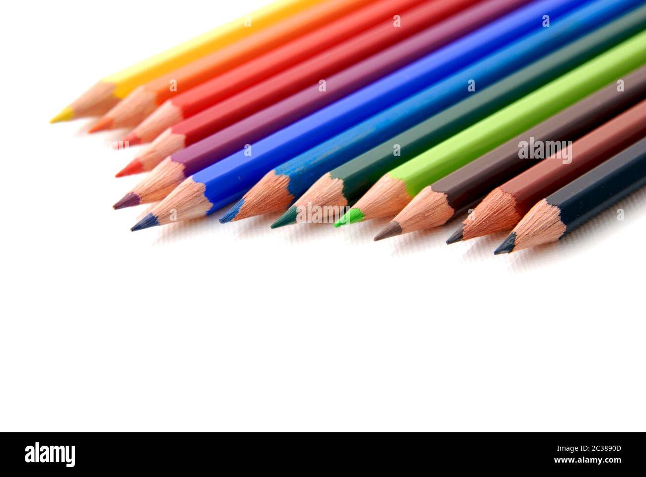color pencils aligned and isolated on white Stock Photo - Alamy
