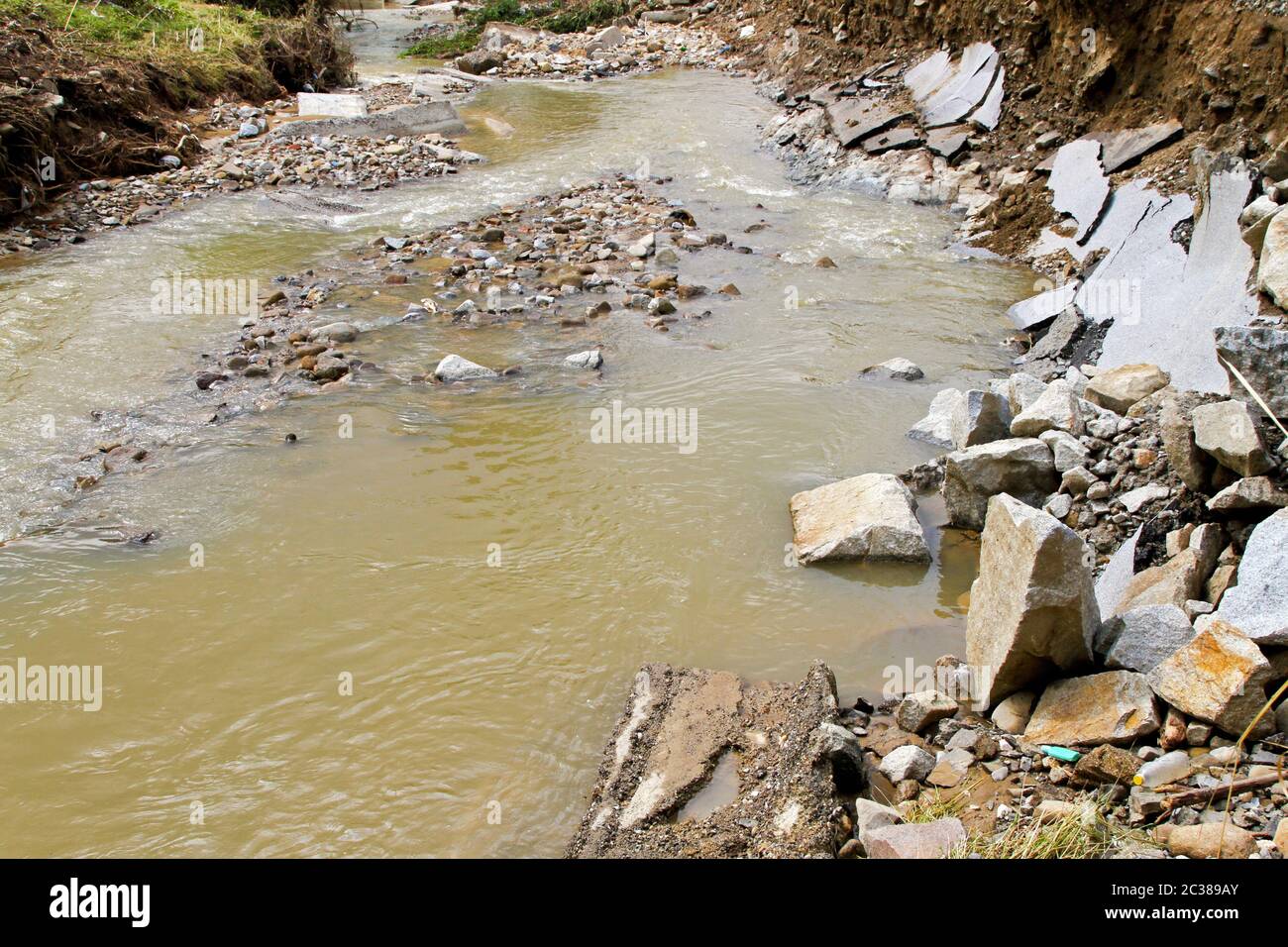 River flow calmed down after powerful flooding distruction Stock Photo ...
