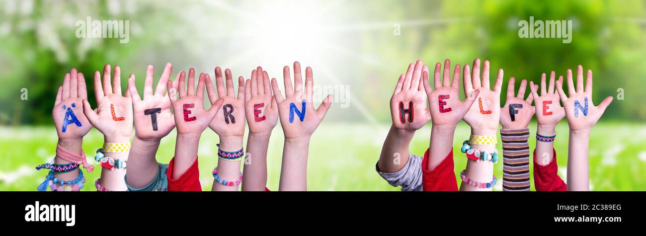 Kids Hands Holding Colorful German Word Aelteren Helfen Means Help ...