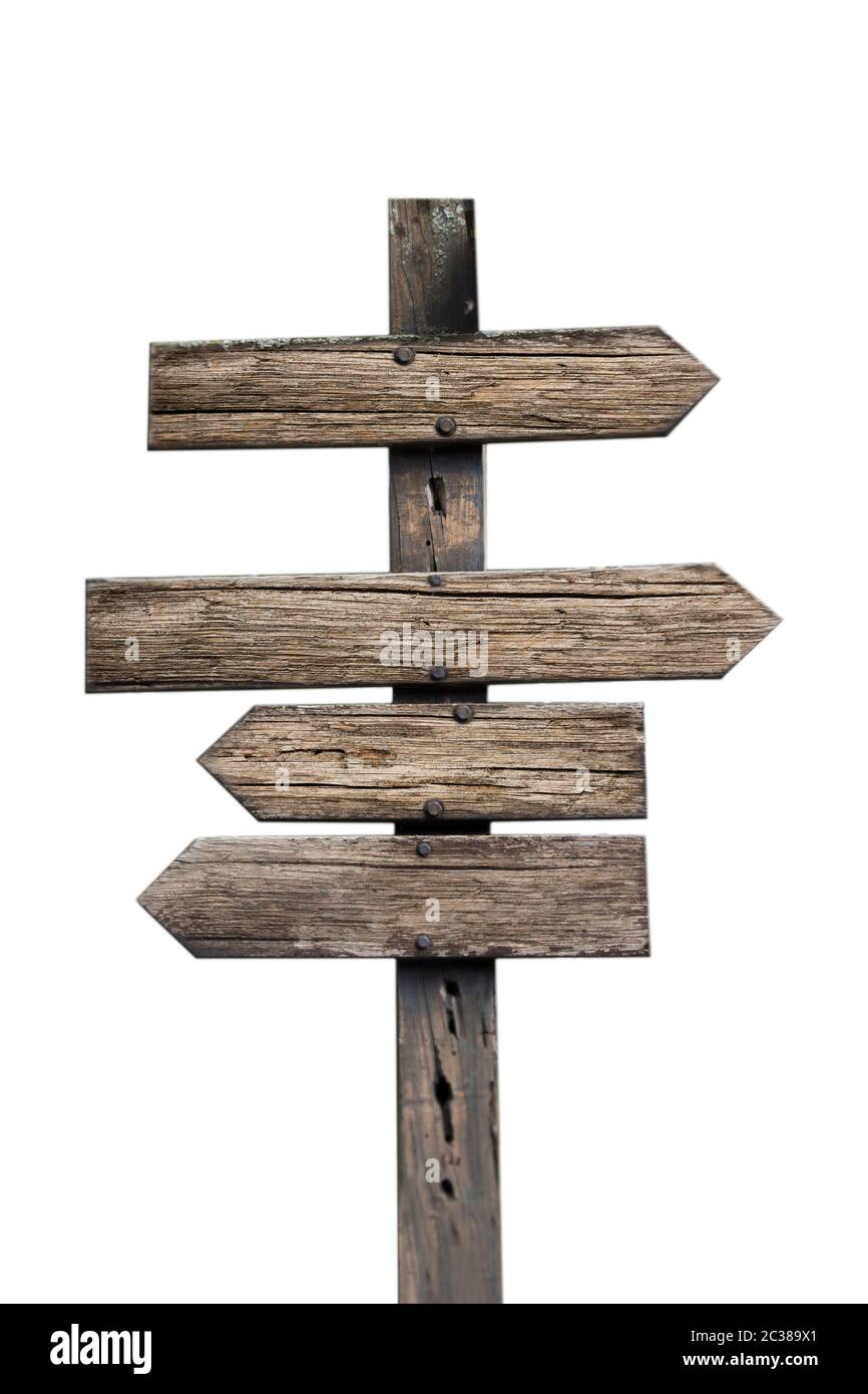 Wooden Arrows Direction Sign Post Isolated On White Background Stock ...