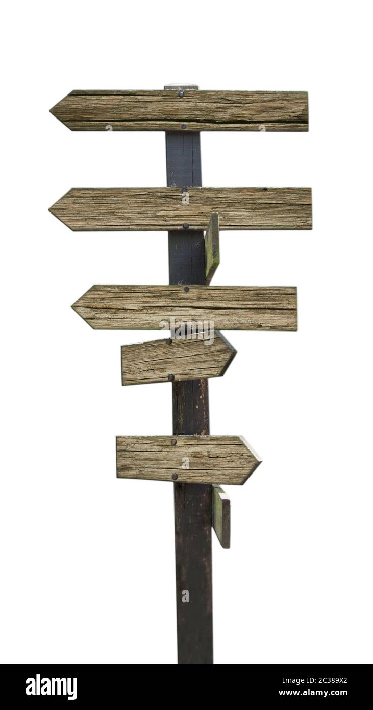 Wooden Arrows Direction Sign Post Isolated On White Background Stock ...
