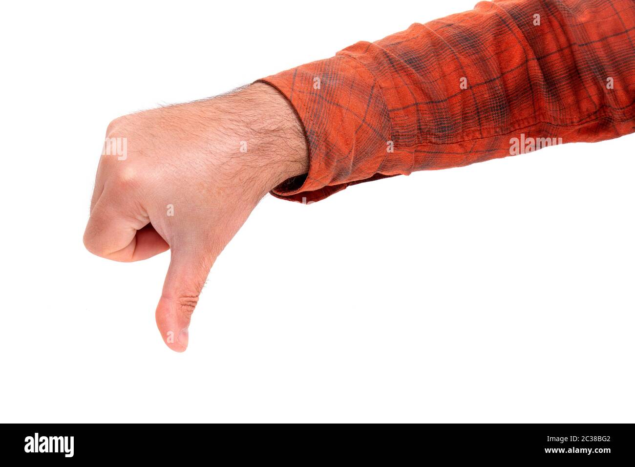 male hand closeup concept meaning down, not approved, dislike isolated ...