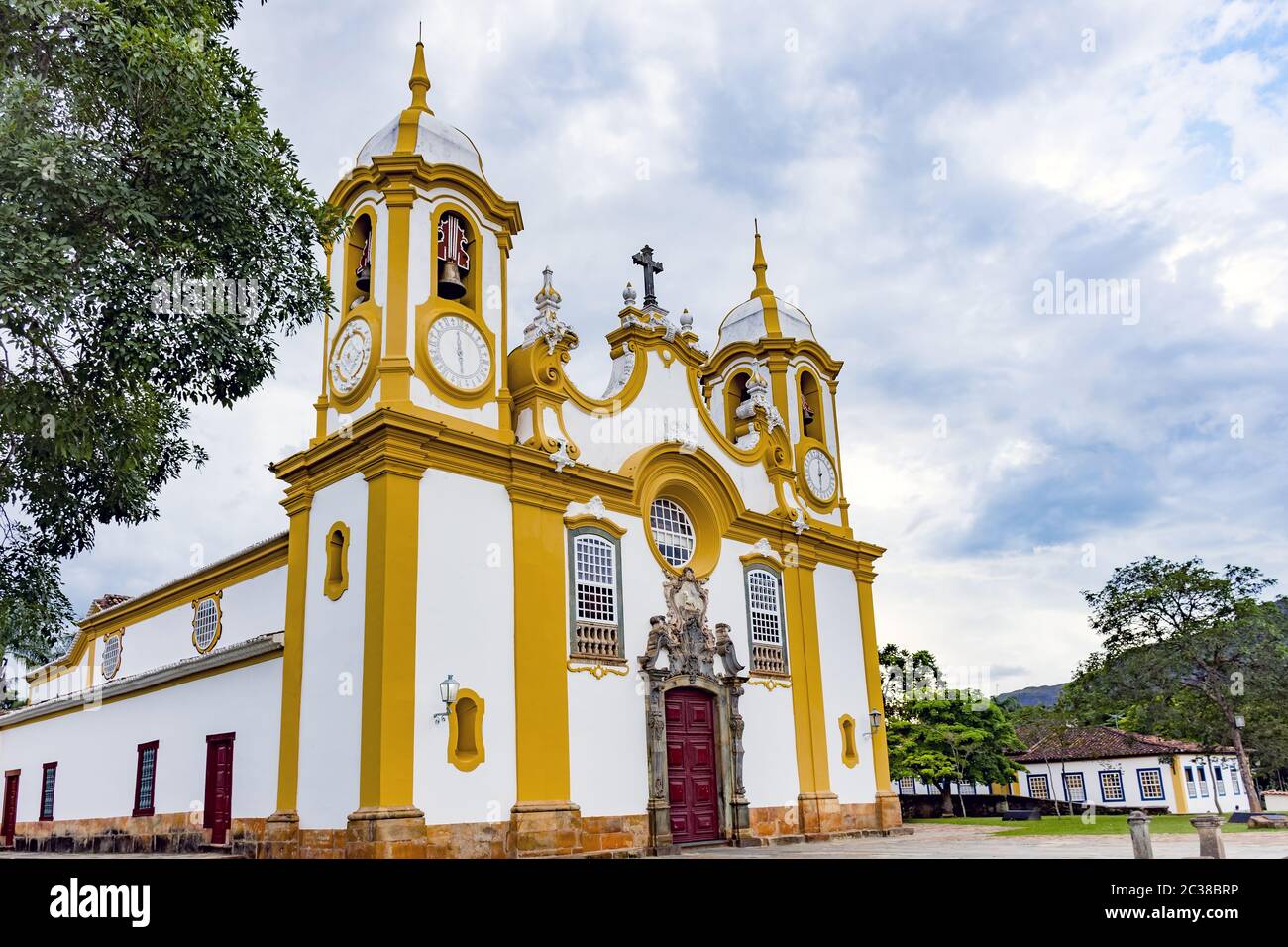 Front view of an old church built in the 18th century in baroque style ...