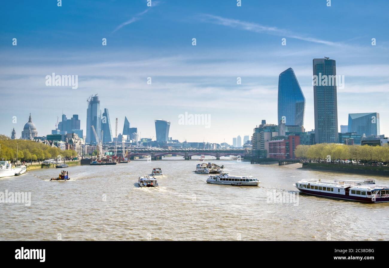 London skyline along the thames hi-res stock photography and images - Alamy